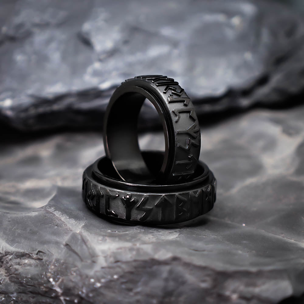 Viking Runic Blacksmith Ring - Norse Elder Rune Band