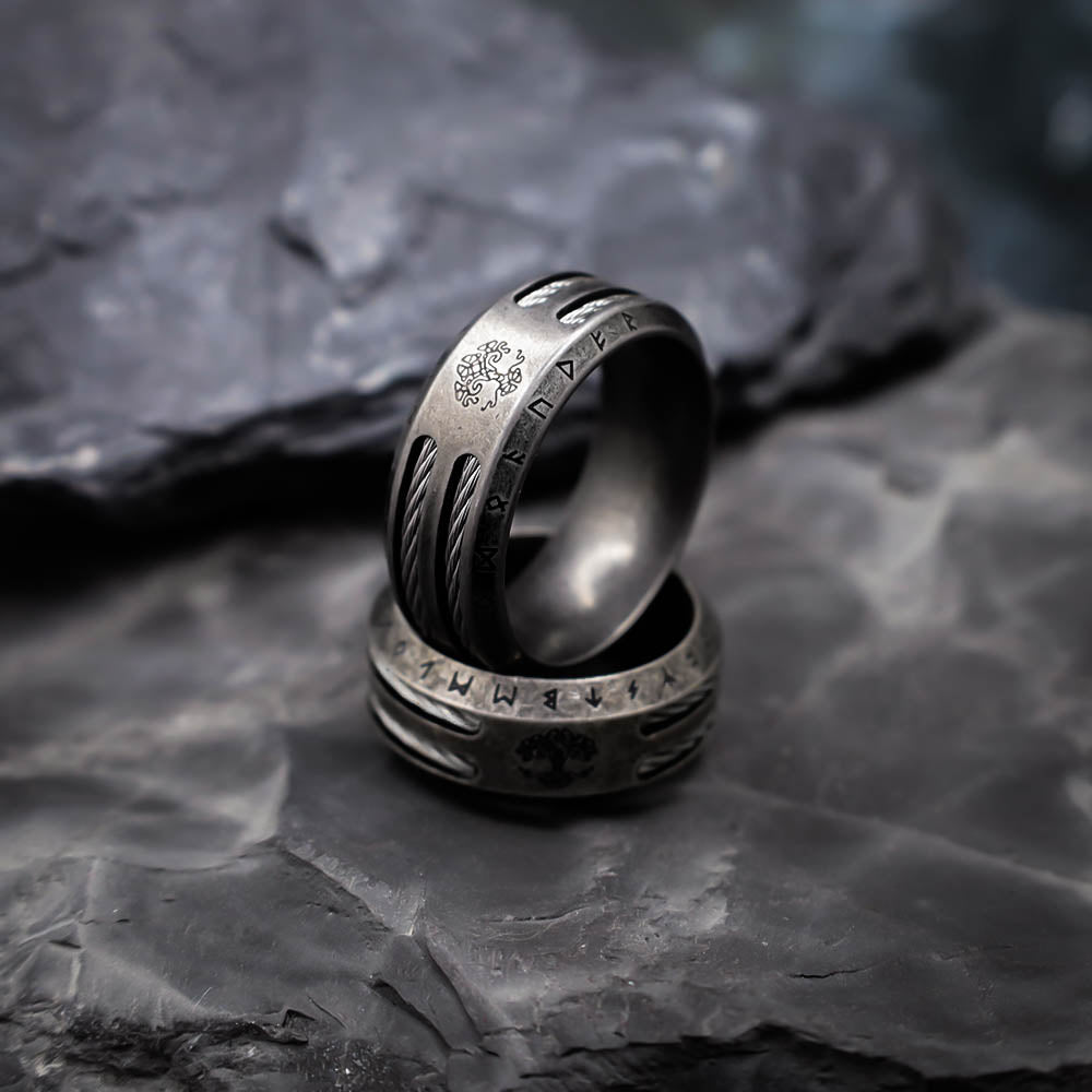 Viking Runic Blacksmith Ring - Norse Elder Rune Band