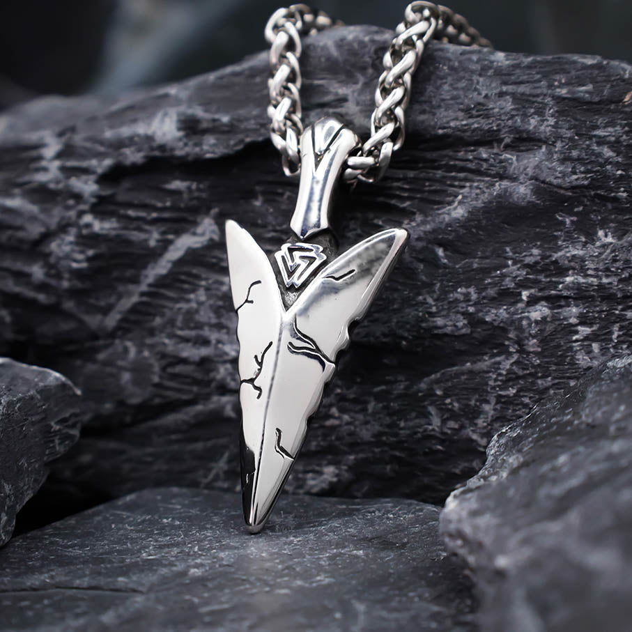 Viking Vegvisir Rune Arrow Pendant - Norse Amulet with Necklace