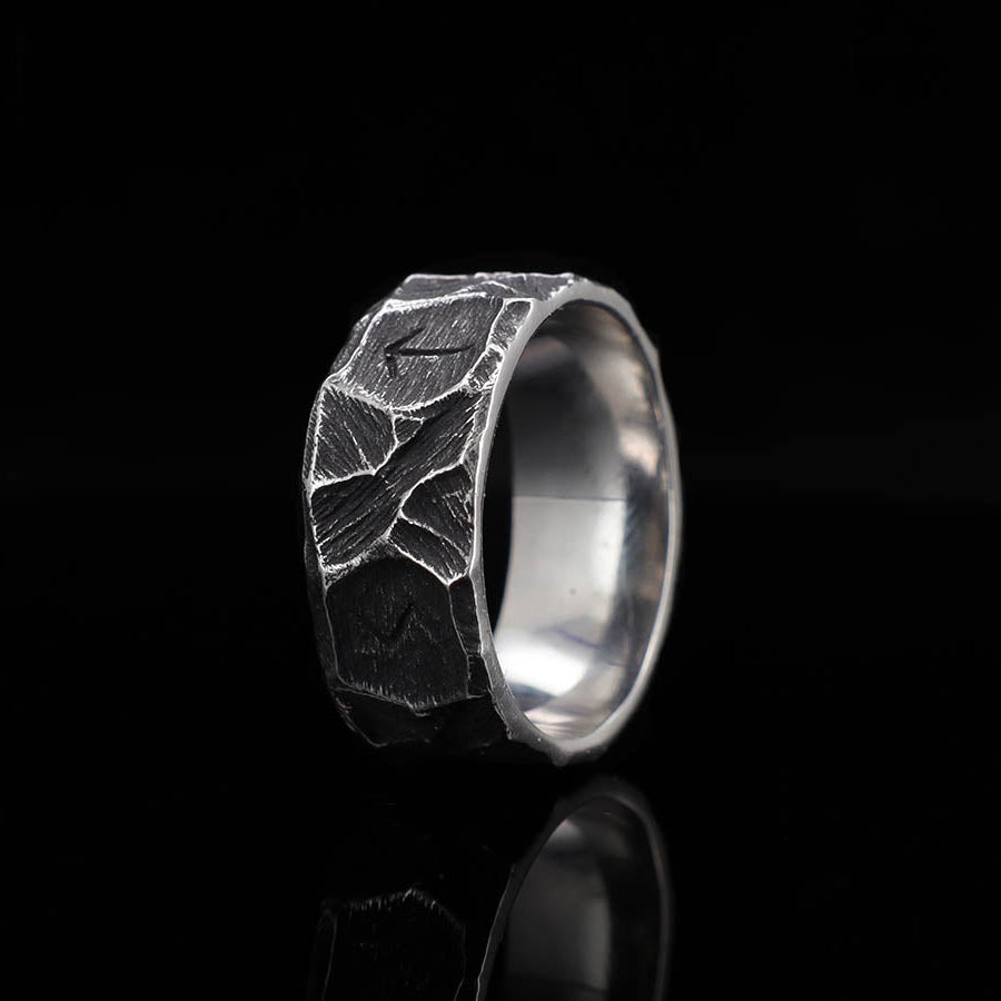 Viking Runic Blacksmith Ring - Norse Elder Rune Band
