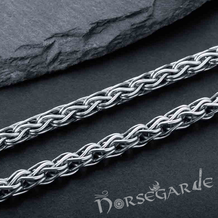 Handcrafted Viking Weave Chain with Wolves - Sterling Silver