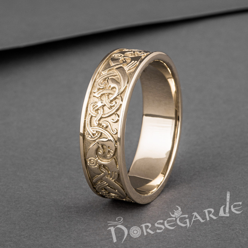 Handcrafted Late Urnes Ornamental Band - Viking Gold Ring