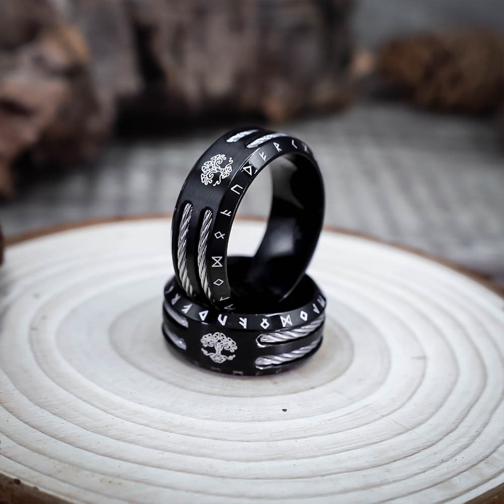 Viking Runic Blacksmith Ring - Norse Elder Rune Band