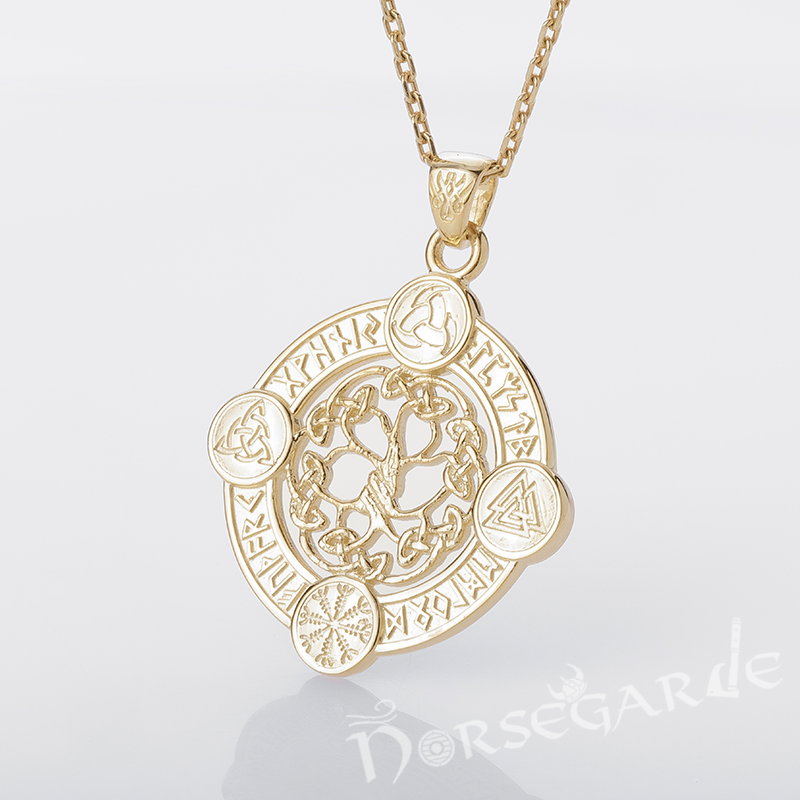 Handcrafted Rune Circle with Entwined Yggdrasil - Gold
