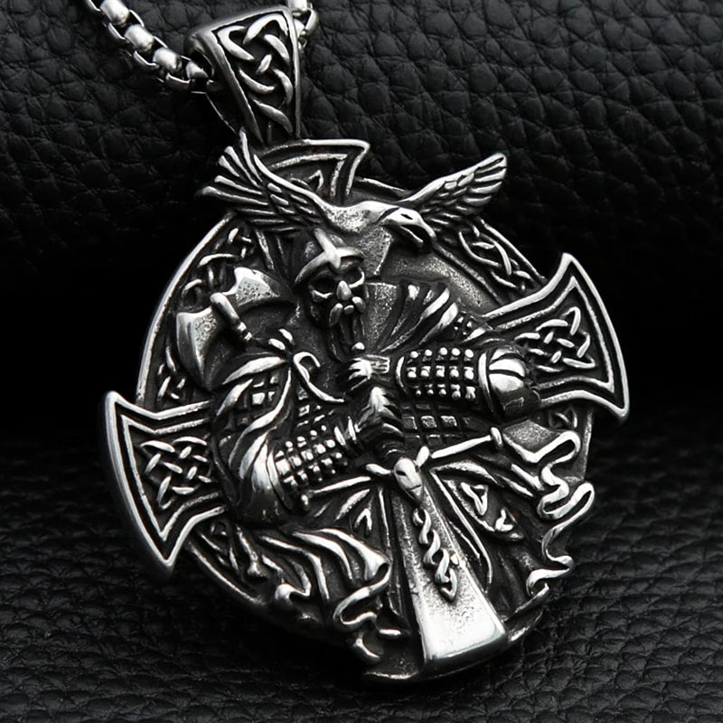 Odin Celtic Cross Pendant - Norse Viking Amulet with Necklace