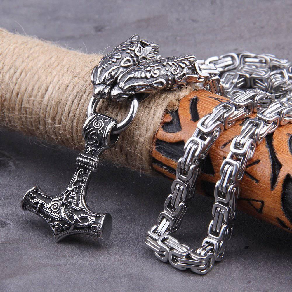 Viking Wolf Heavy Chain with Celtic Ornament - Norse Byzantium Chain