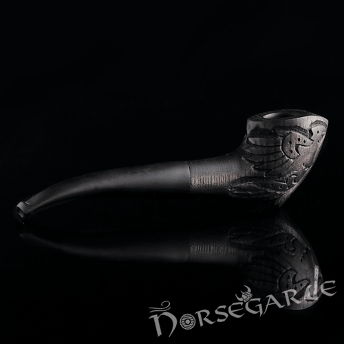 Handcarved Raven Smoking Pipe - Oak
