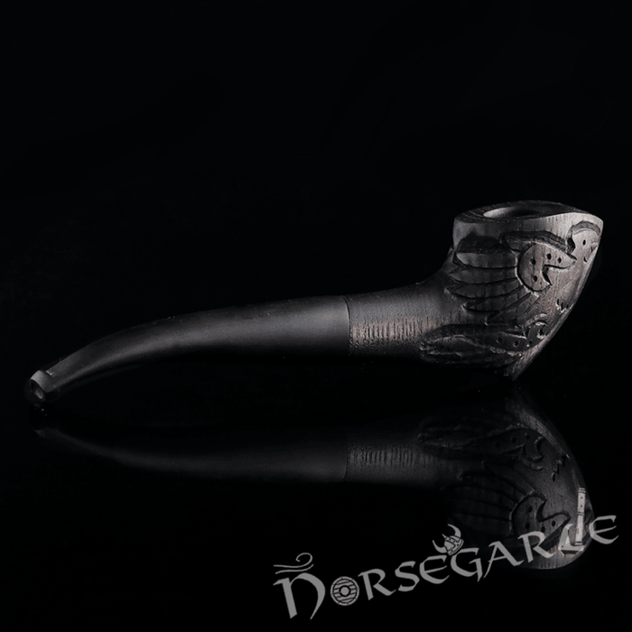 Handcarved Raven Smoking Pipe - Oak