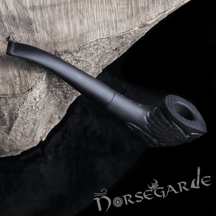 Handcarved Raven Smoking Pipe - Oak