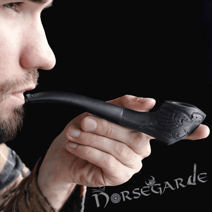 Handcarved Raven Smoking Pipe - Oak