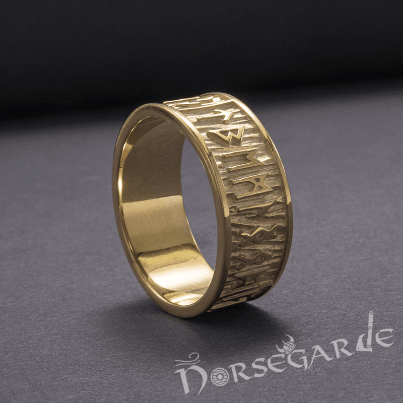 Handcrafted Elder Futhark Runic Band - Viking Gold Ring