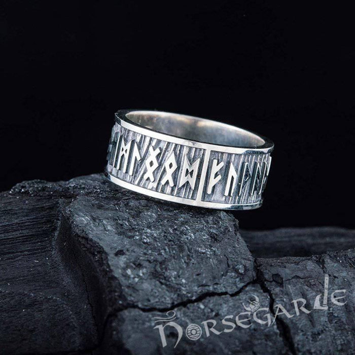 Viking Ring with Runes - STERLING SILVER Handmade Elder Runes Band