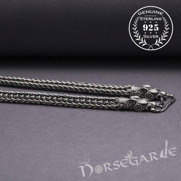 Handcrafted Heavy Weave Chain with Wolves - Sterling Silver