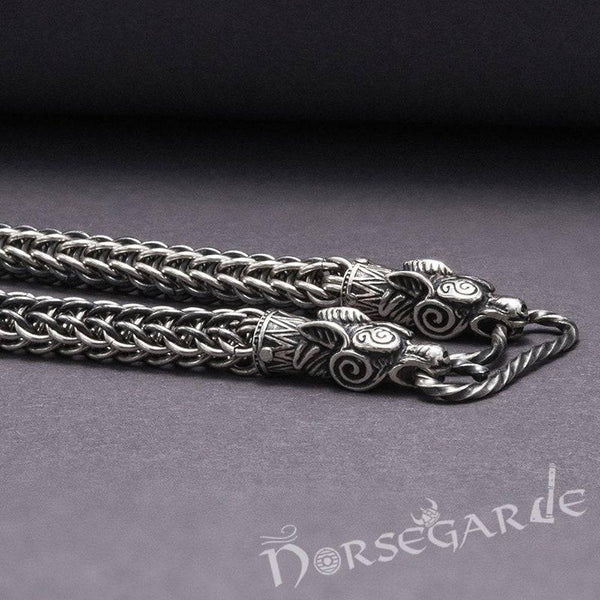 Handcrafted Heavy Weave Chain with Wolves - Sterling Silver