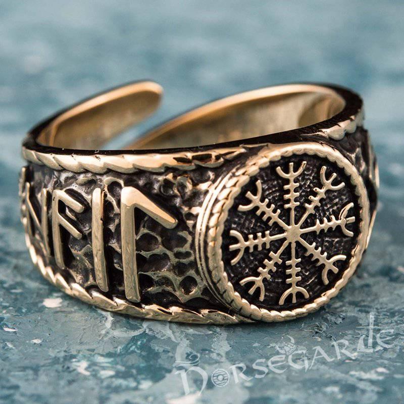 Handcrafted Helm of Awe Runic Signet Ring - Bronze