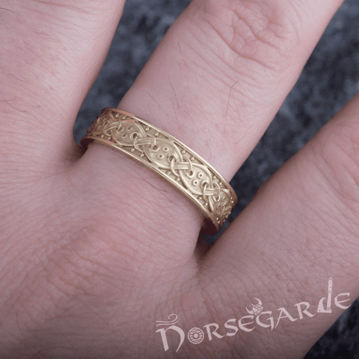 Handcrafted Norse Ornamental Band - Gold Viking Ring
