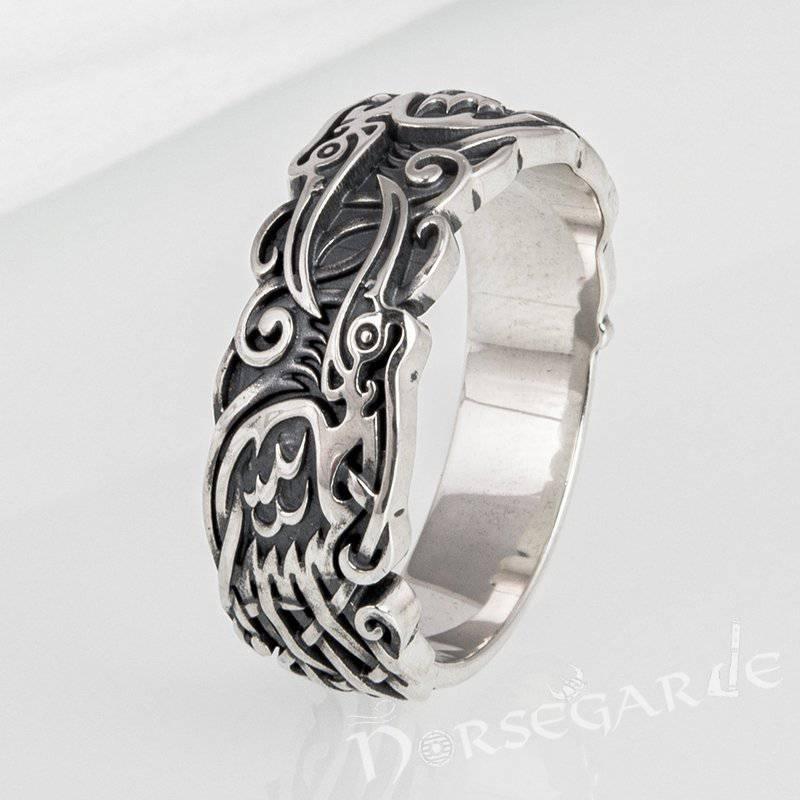 Celtic Odin's Ravens Ring - STERLING SILVER Handmade Viking Band