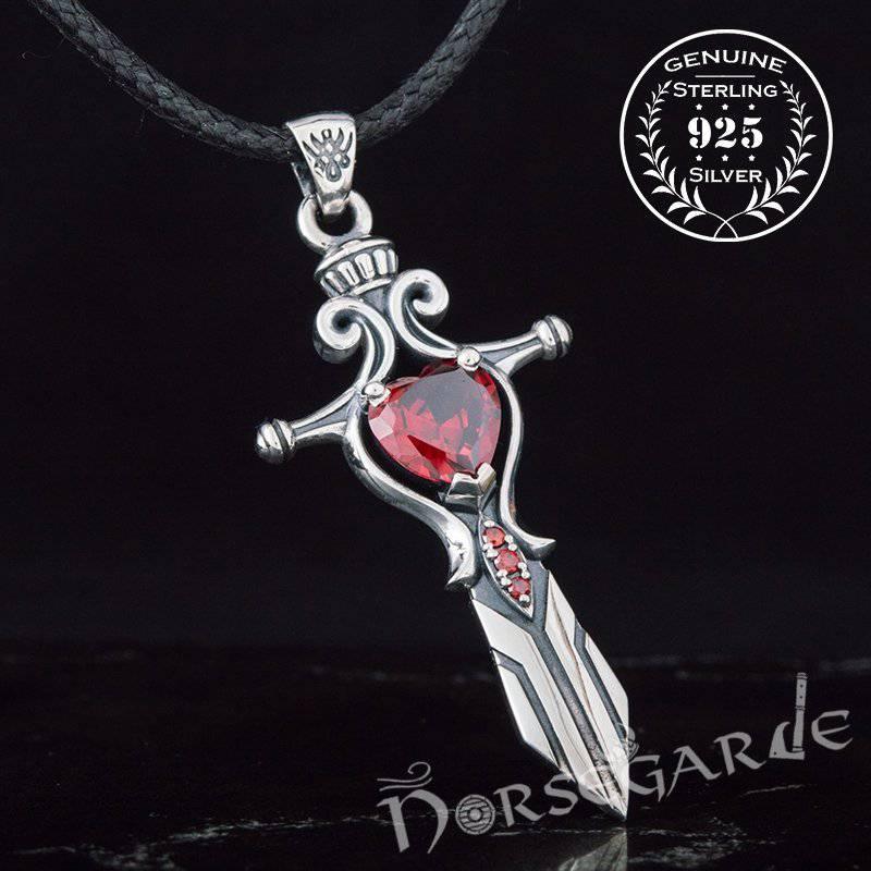Sterling Silver Dagger Pendant — Heart Gem Gothic Sword Necklace