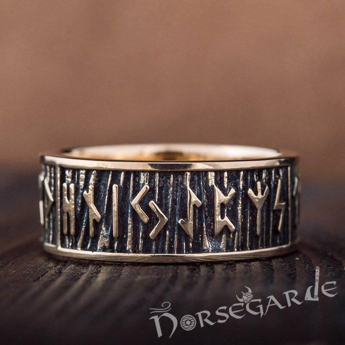 Handcrafted Rimmed Elder Futhark Runic Band - Bronze