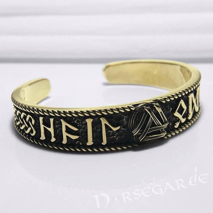 Handcrafted Runes and Valknut Arm Ring - Bronze