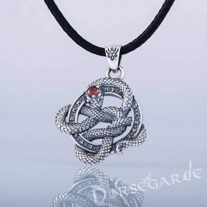 Handcrafted Runic Coiled Jormungandr Pendant - Sterling Silver