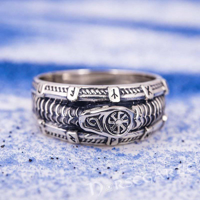 Handcrafted Runic Serpent Ouroboros Band - Sterling Silver