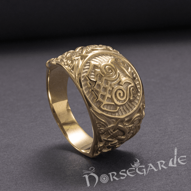 Handcrafted Sleipnir Mammen Style Ring - Viking Gold Signet