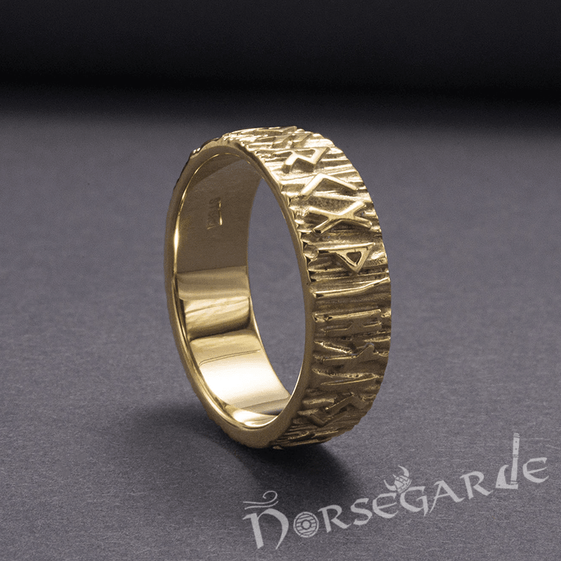 Handcrafted Slim Elder Futhark Runic Band - Viking Gold Ring