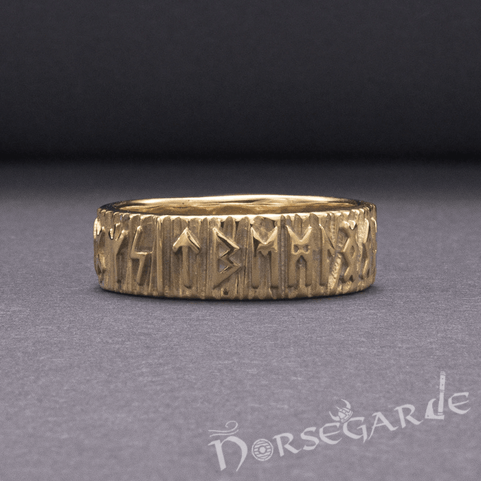 Handcrafted Slim Elder Futhark Runic Band - Viking Gold Ring