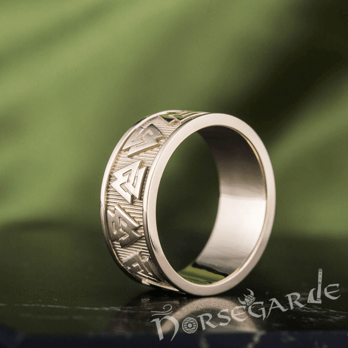 Handcrafted Valknut Runes Band - Viking Gold Ring