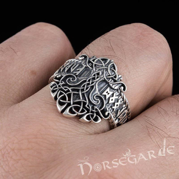Handcrafted Yggdrasil and Runic Circle Ring - Sterling Silver