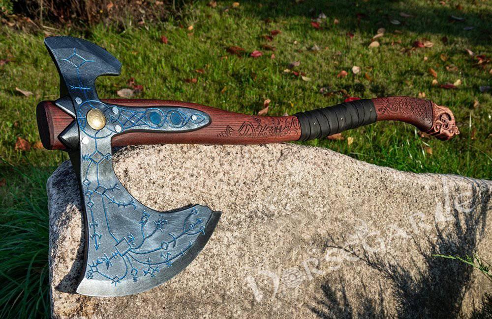 Handforged Leviathan Decorated Replica Axe - Blue | Norsegarde