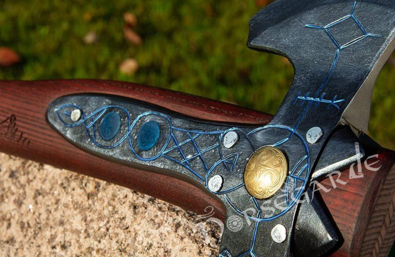 Handforged Leviathan Decorated Replica Axe - Blue | Norsegarde
