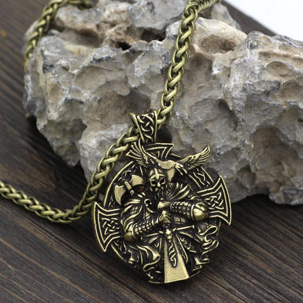 Odin Celtic Cross Pendant - Norse Viking Amulet with Necklace