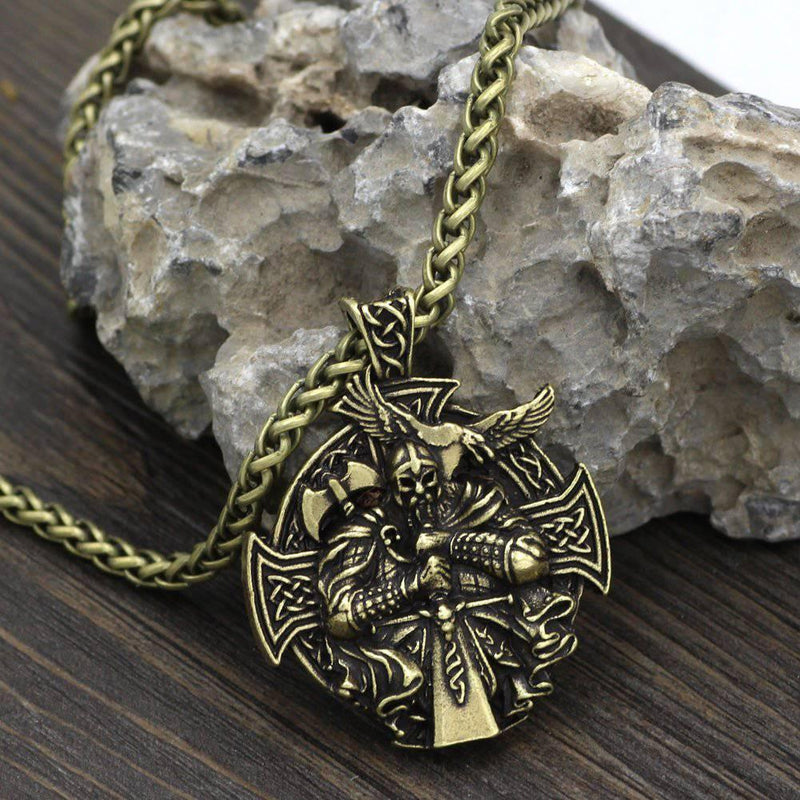 Odin Celtic Cross Pendant - Norse Viking Amulet with Necklace