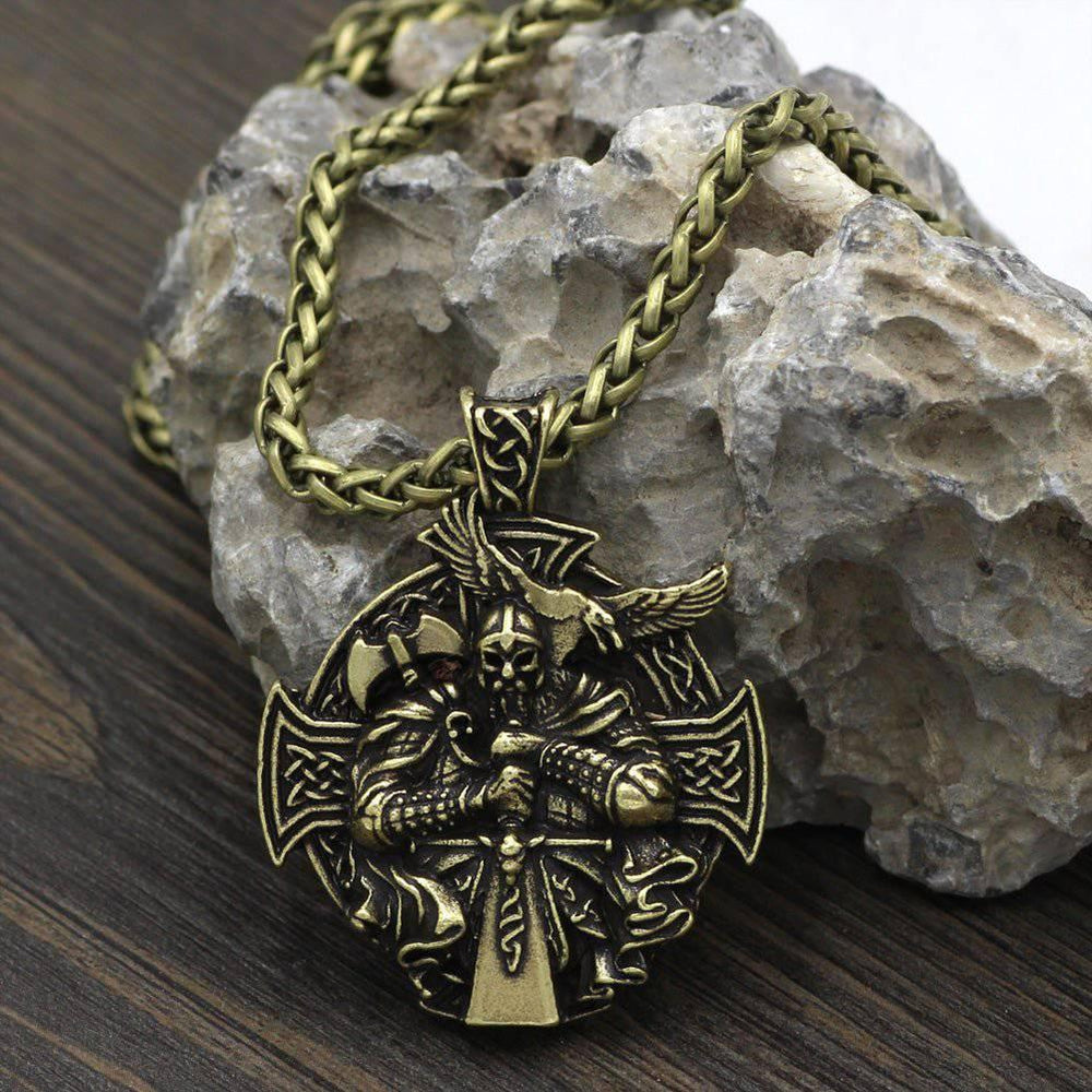 Odin Celtic Cross Pendant - Norse Viking Amulet with Necklace
