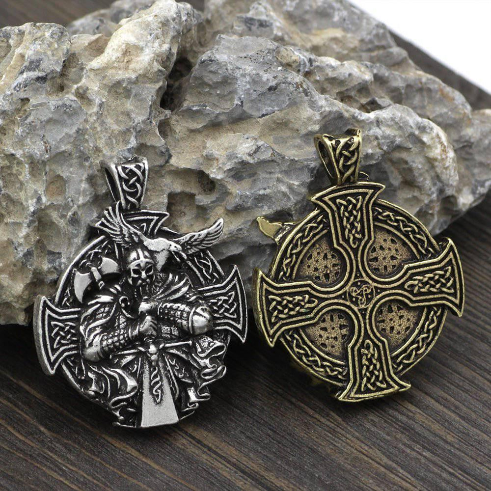 Odin Celtic Cross Pendant - Norse Viking Amulet with Necklace