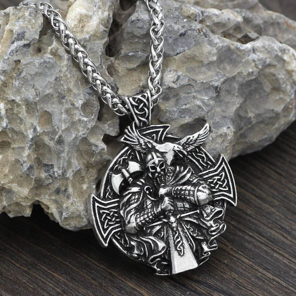 Odin Celtic Cross Pendant - Norse Viking Amulet with Necklace