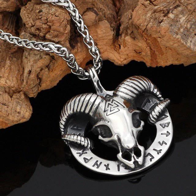 Ram Skull Pagan Pendant - Norse Viking Amulet & Necklace