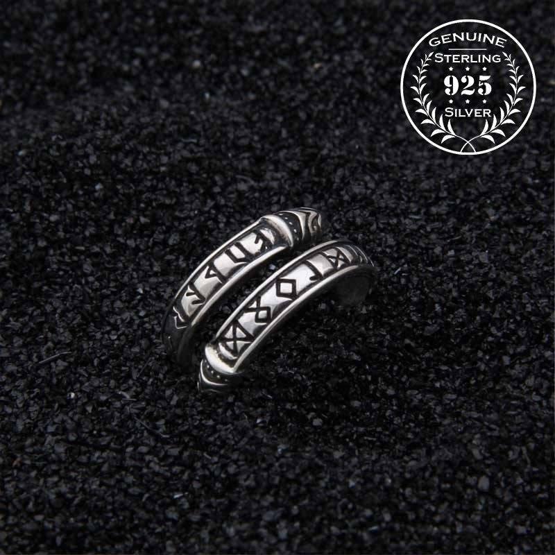 Viking Elder Rune Ring - STERLING SILVER Norse Symbols Band