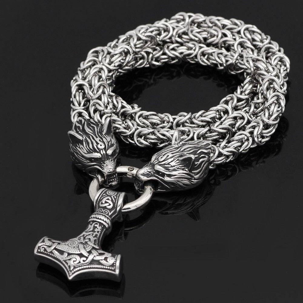 Viking Mjölnir Wolf Head Necklace – Norse Thor’s Hammer Stainless Steel ...