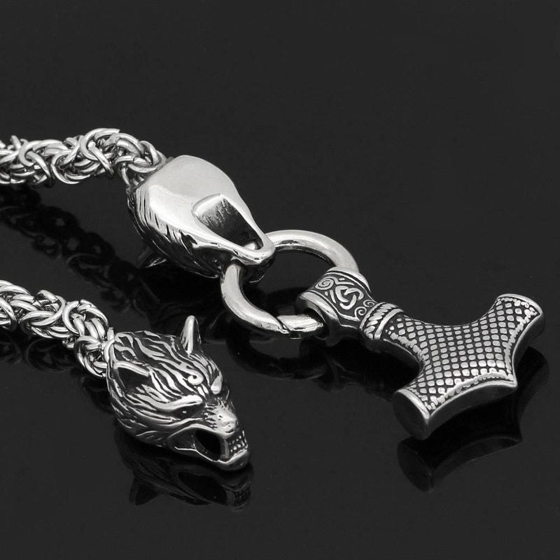 Viking Wolf King's Chain - Heavy Norse Necklace with Mjolnir